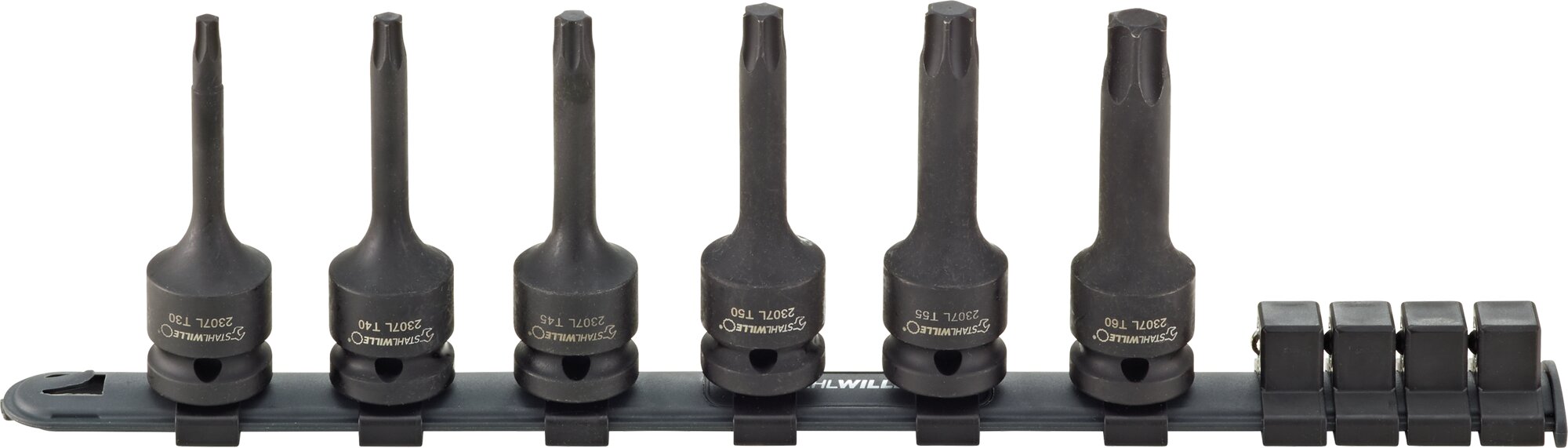 Set of IMPACT screwdriver sockets TORX® on socket clip rail - 96231508